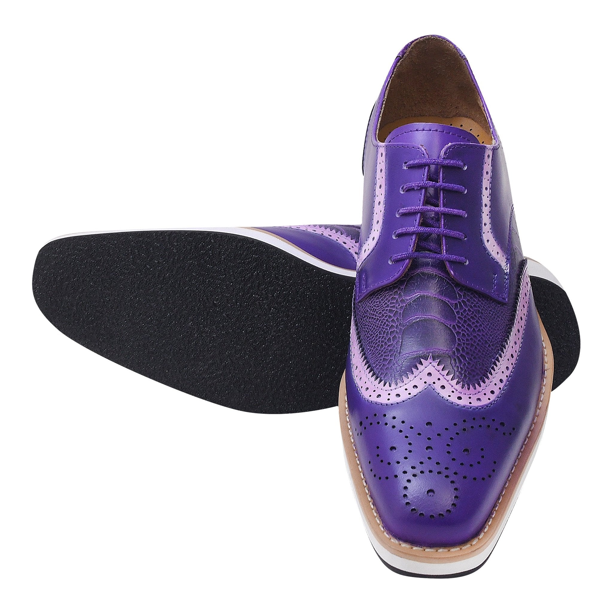 Roy Ostrich Leather Perforated Toe Casual Oxford Dress Shoes For Men ...