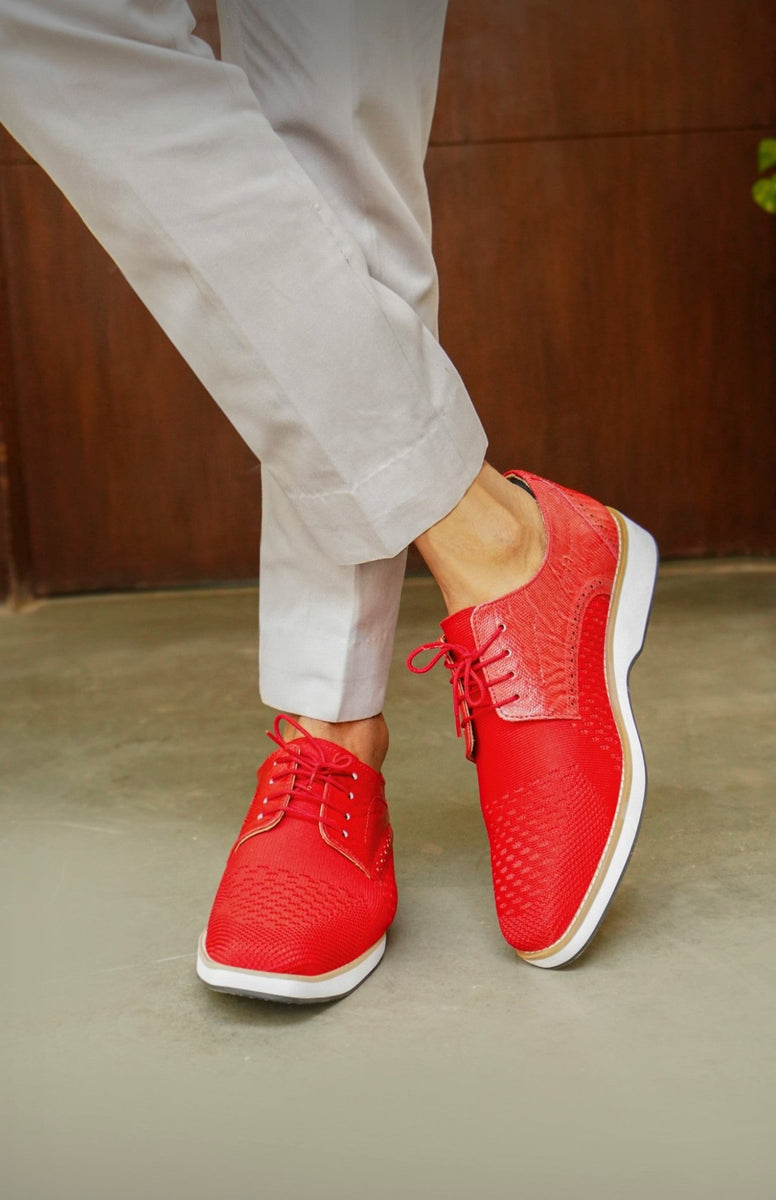 Gutta Lizard Print Leather Textile Casual Sneakers for Men - Red, White ...