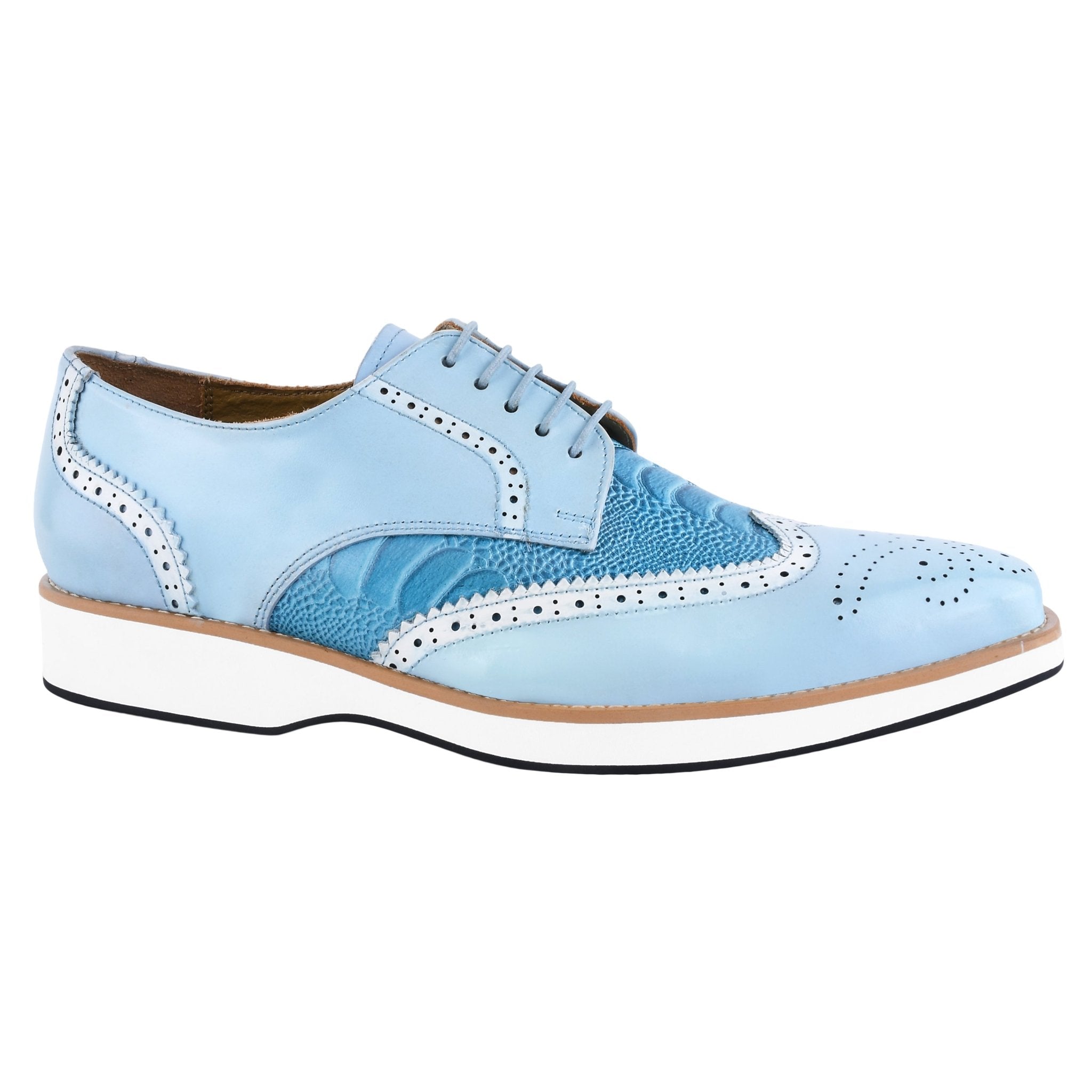 Roy Ostrich Leather Perforated Toe Casual Oxford Dress Shoes For Men ...