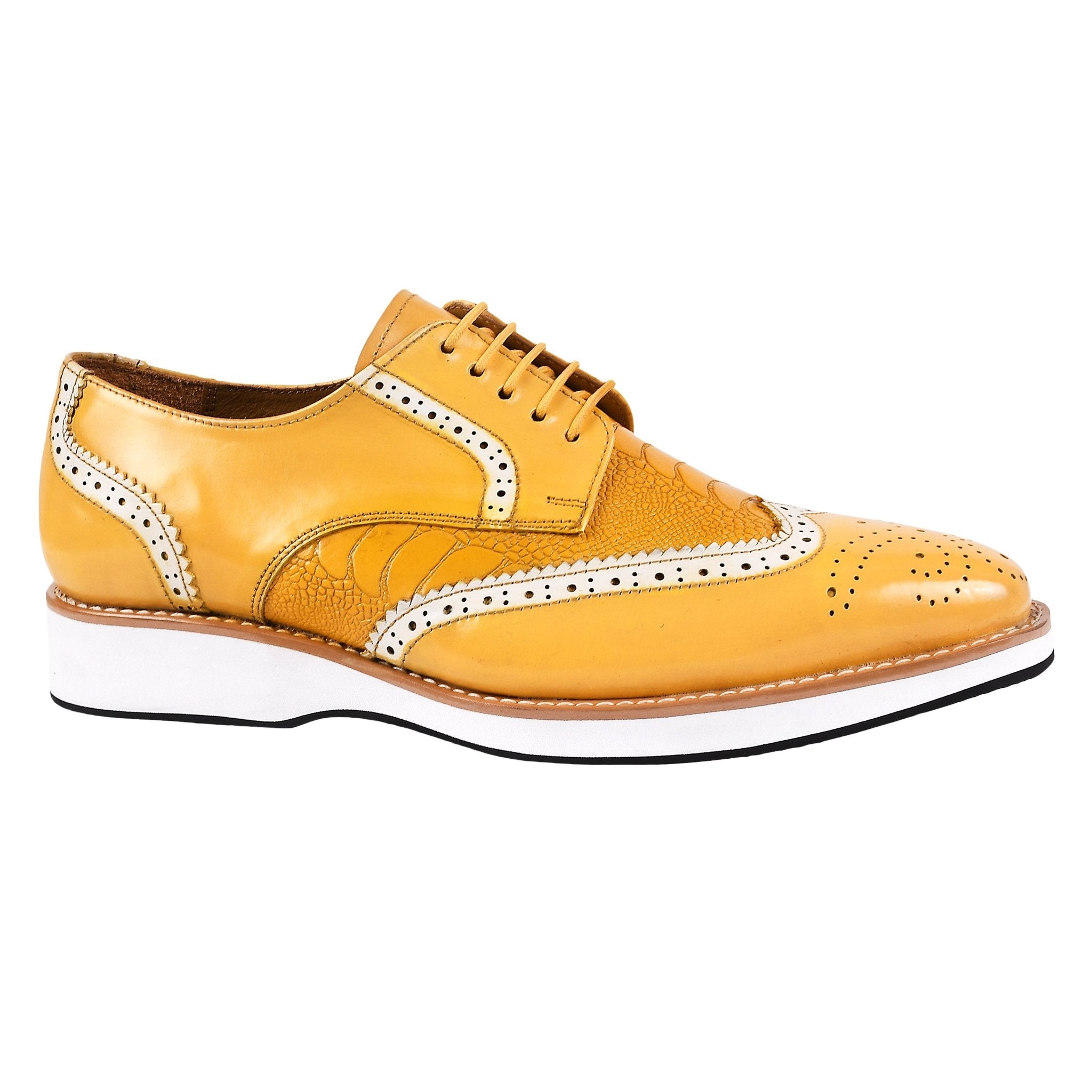 Roy Ostrich Leather Perforated Toe Casual Oxford Dress Shoes For Men ...