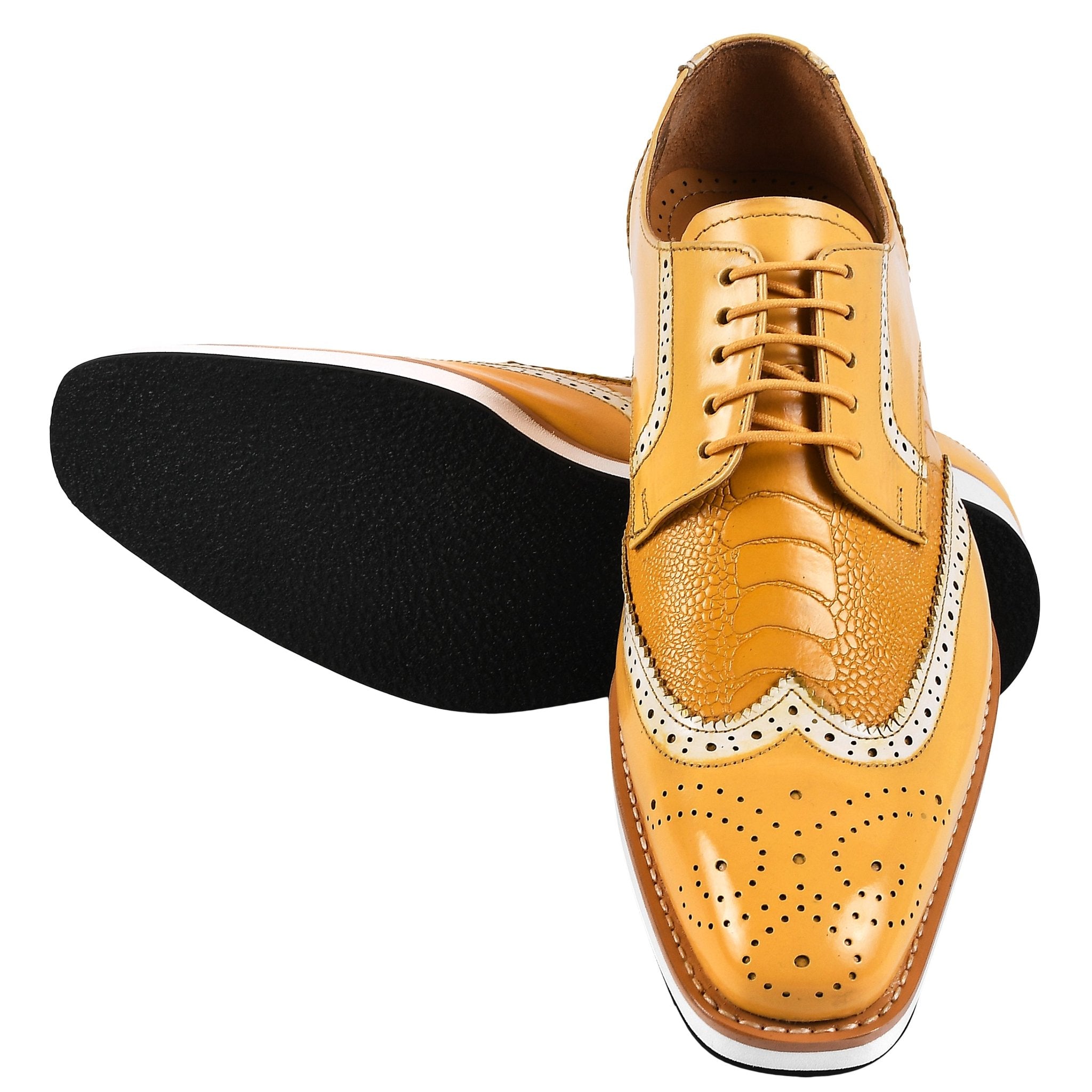 Roy Ostrich Leather Perforated Toe Casual Oxford Dress Shoes For Men ...